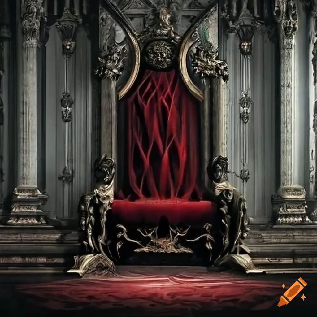 Empty king throne room with a dark and creepy atmosphere on Craiyon