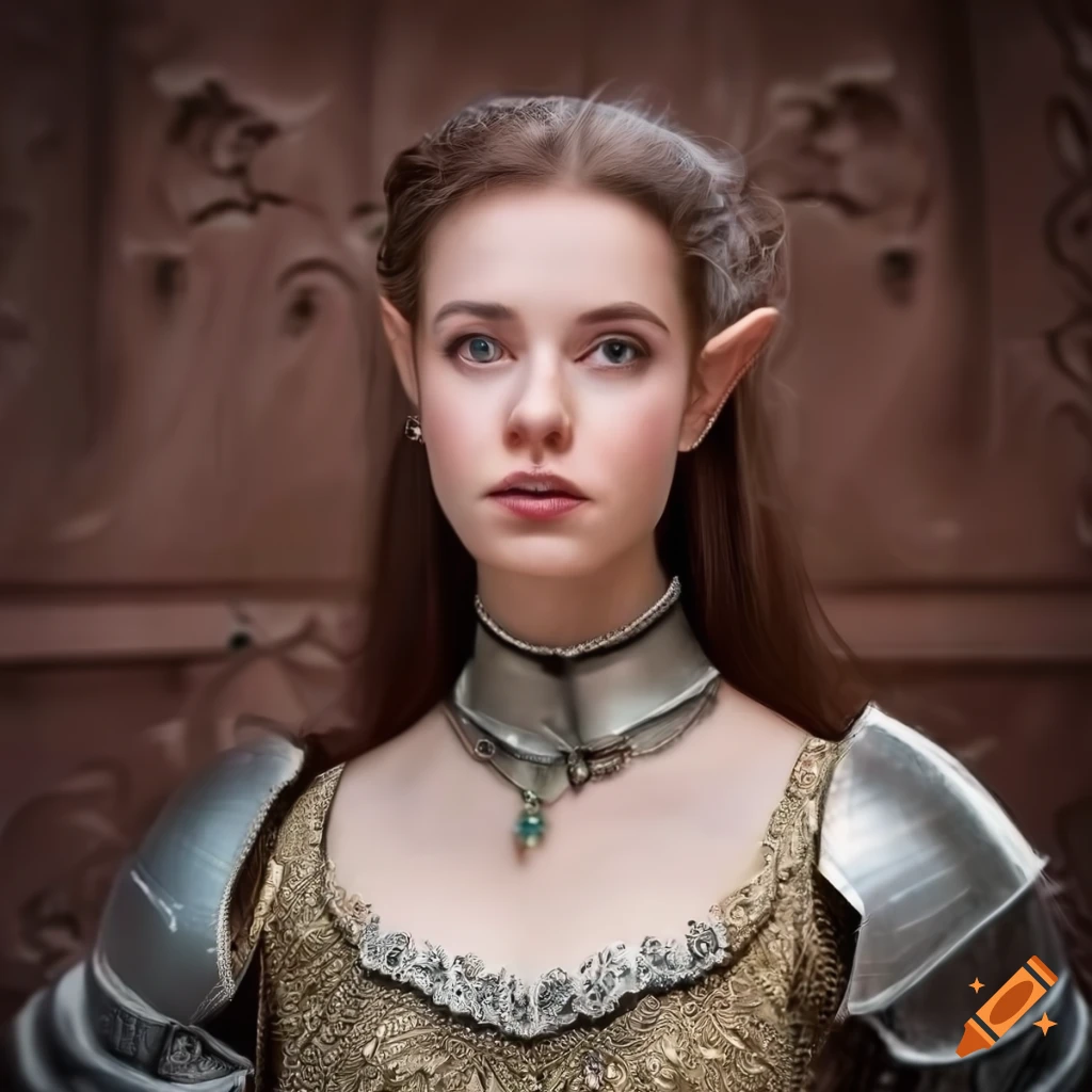 Portrait of a beautiful elven woman in victorian clothing and silver ...