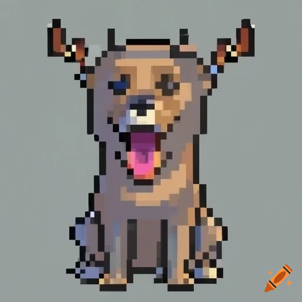 Happy dog with antlers in 16 bit pixel art style on Craiyon