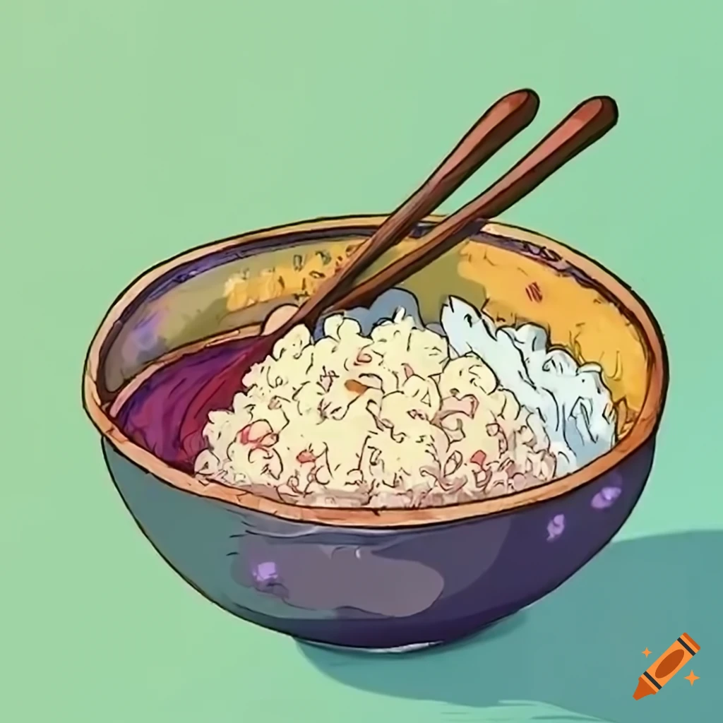 Studio ghibli style drawing of a bowl of rice on Craiyon