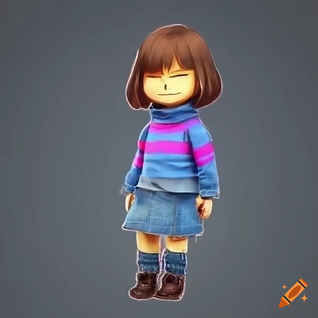 Frisk from undertale in ultra-realistic denim skirt on Craiyon