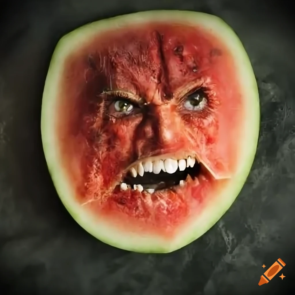Angry watermelon with afro and gold teeth, burning buildings in ...