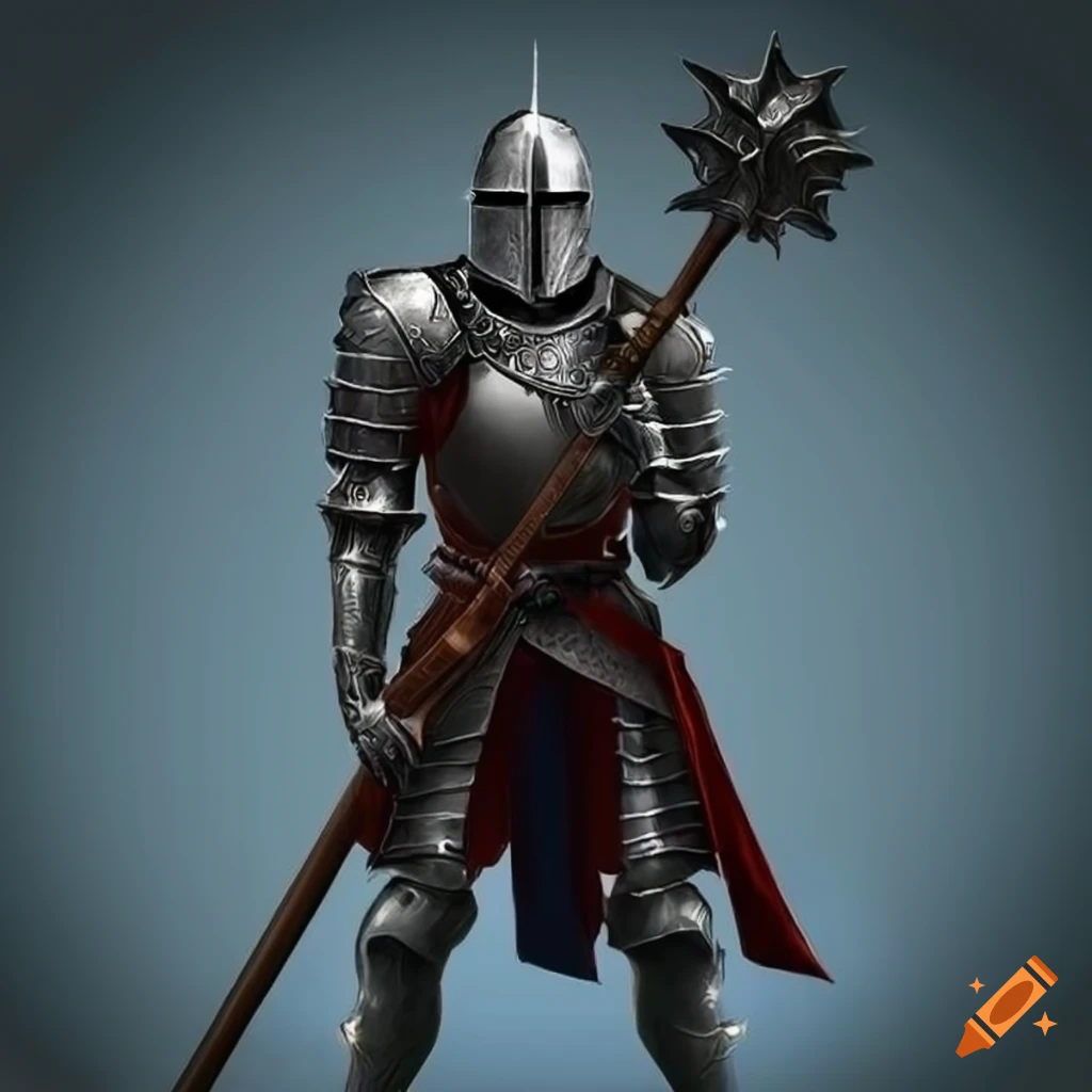 Noble knight holding a mace on Craiyon