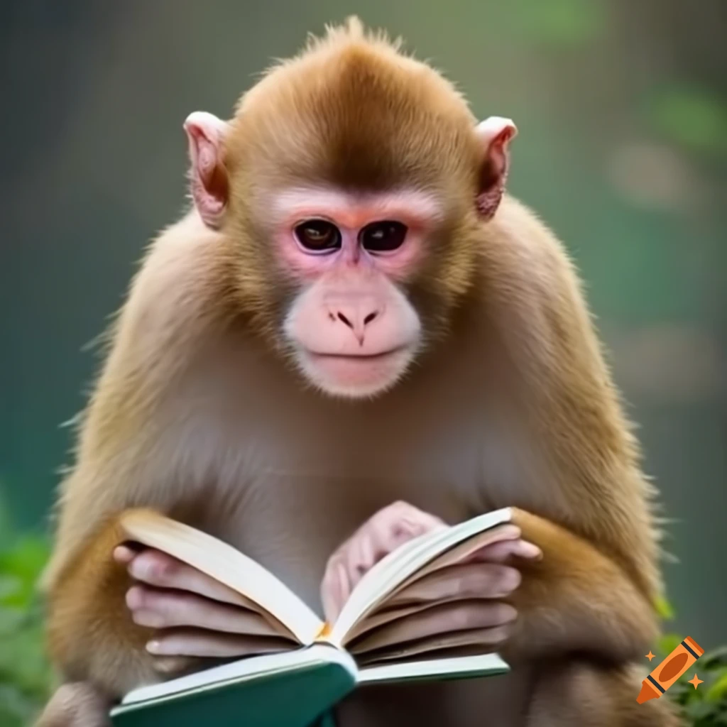 Monkey reading a book on Craiyon