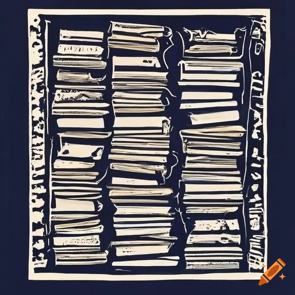 Jewish library linocut design with clean lines on Craiyon