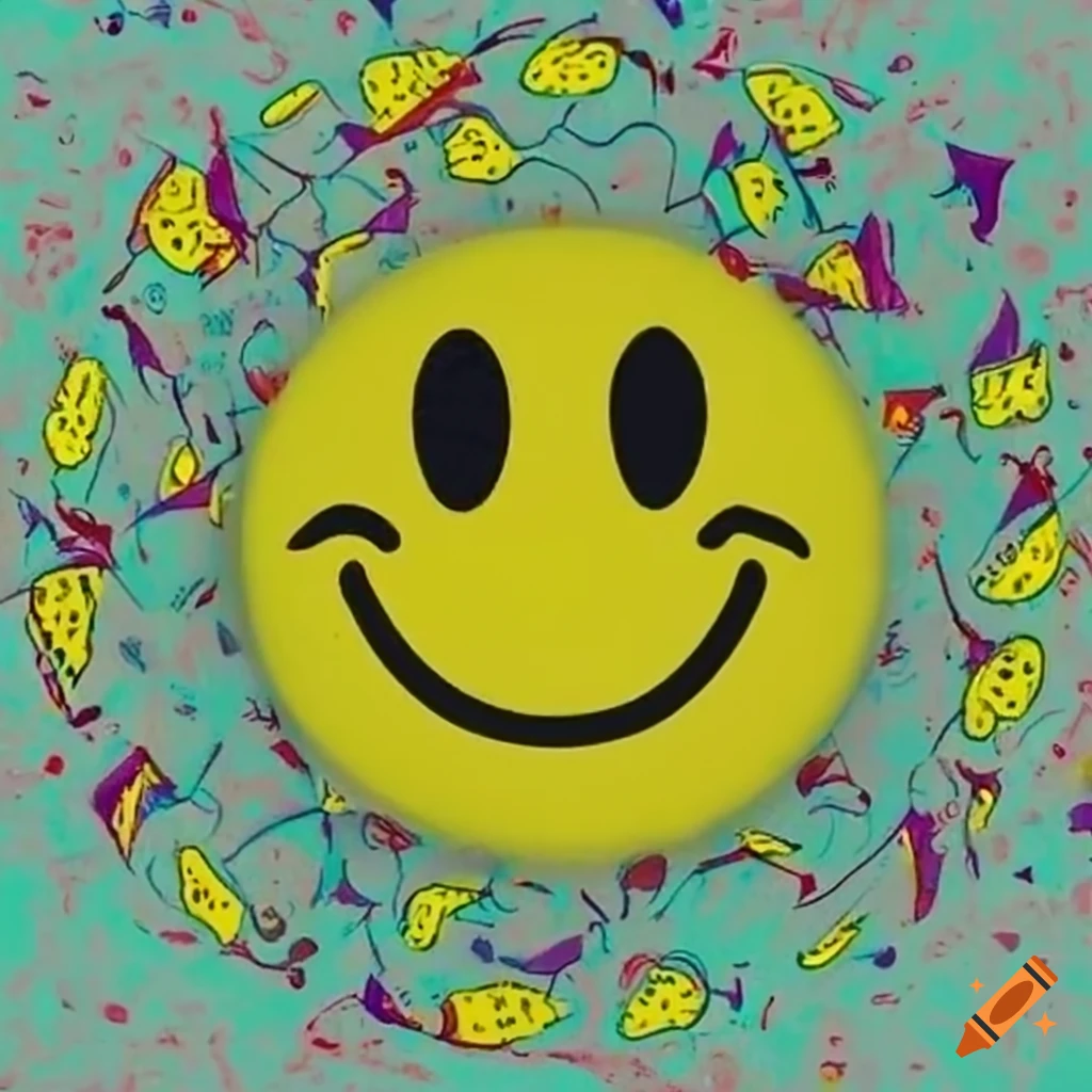Classic yellow smiley ideogram with rave music theme on Craiyon