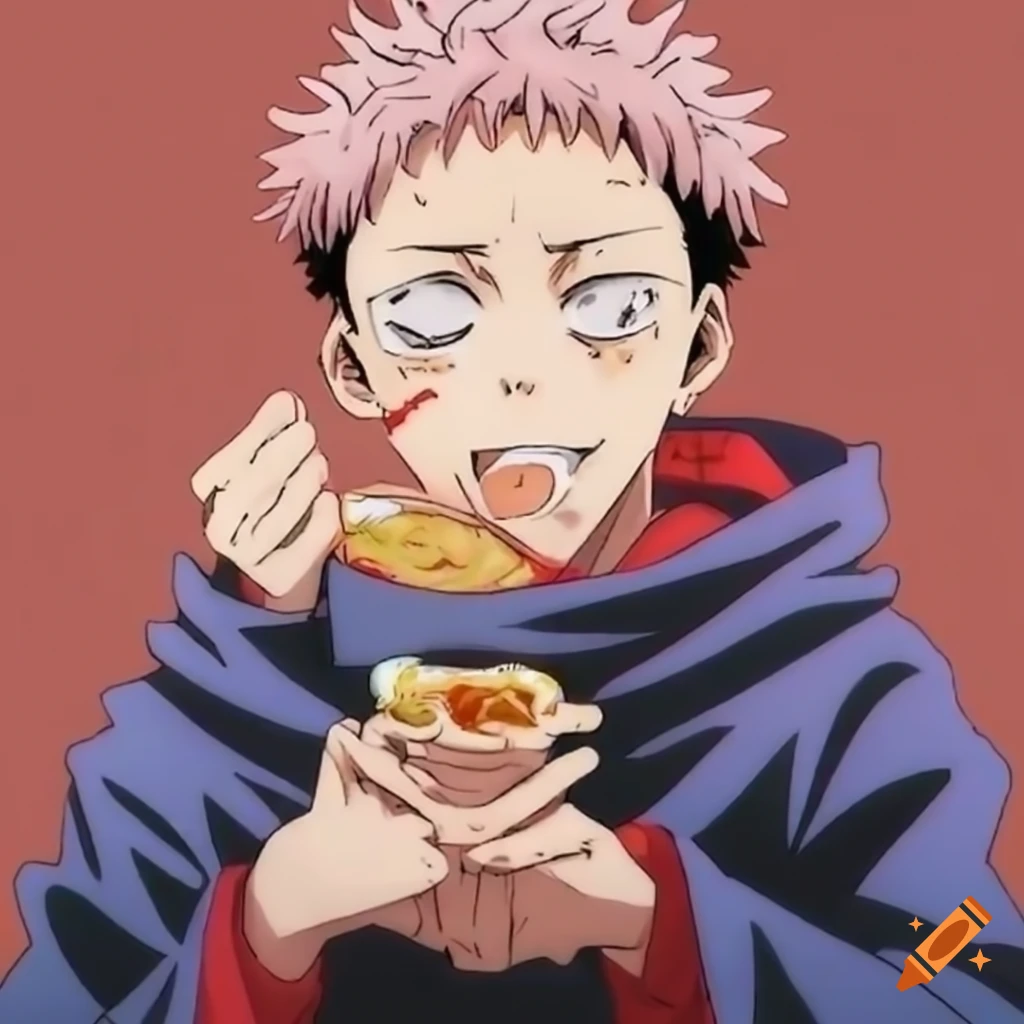 Yuji itadori from jujutsu kaisen enjoying a bowl of ramen on Craiyon