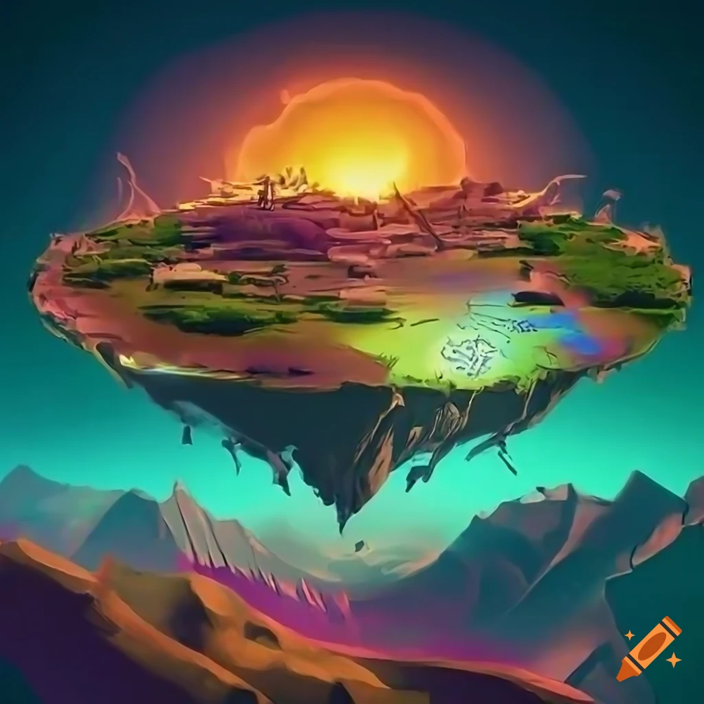 Gigantic floating island landscape with forests and mountains in high ...