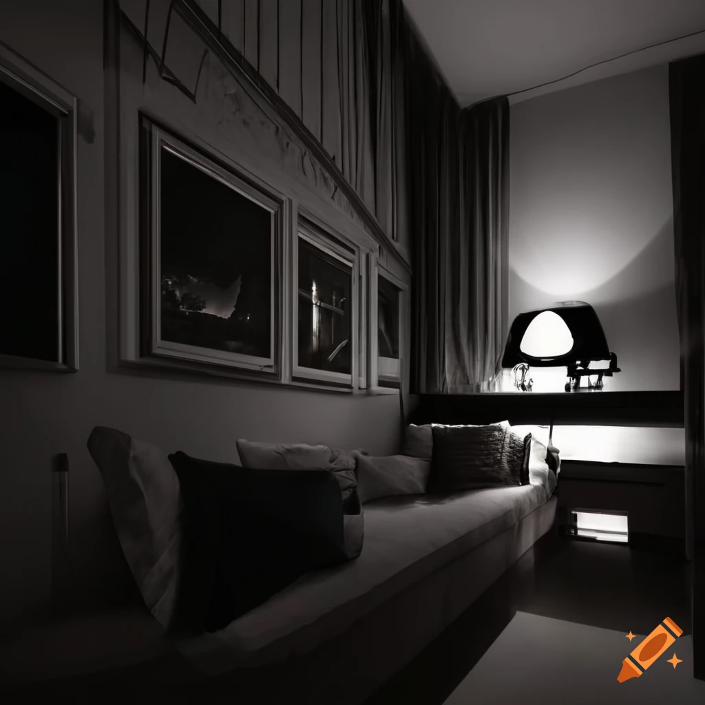 Suspenseful atmosphere in a dimly lit apartment on Craiyon