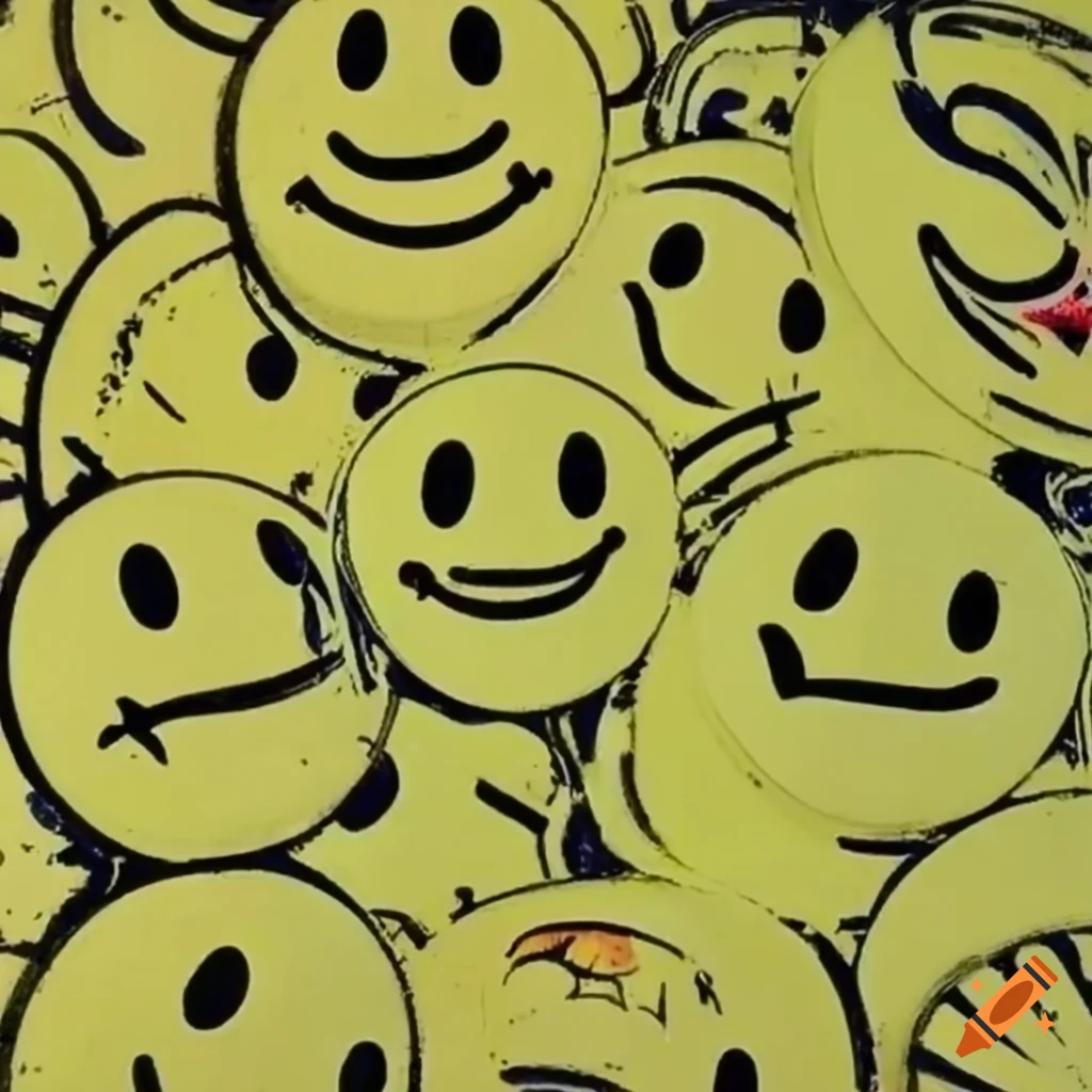 Classic yellow smiley face representing rave music on Craiyon