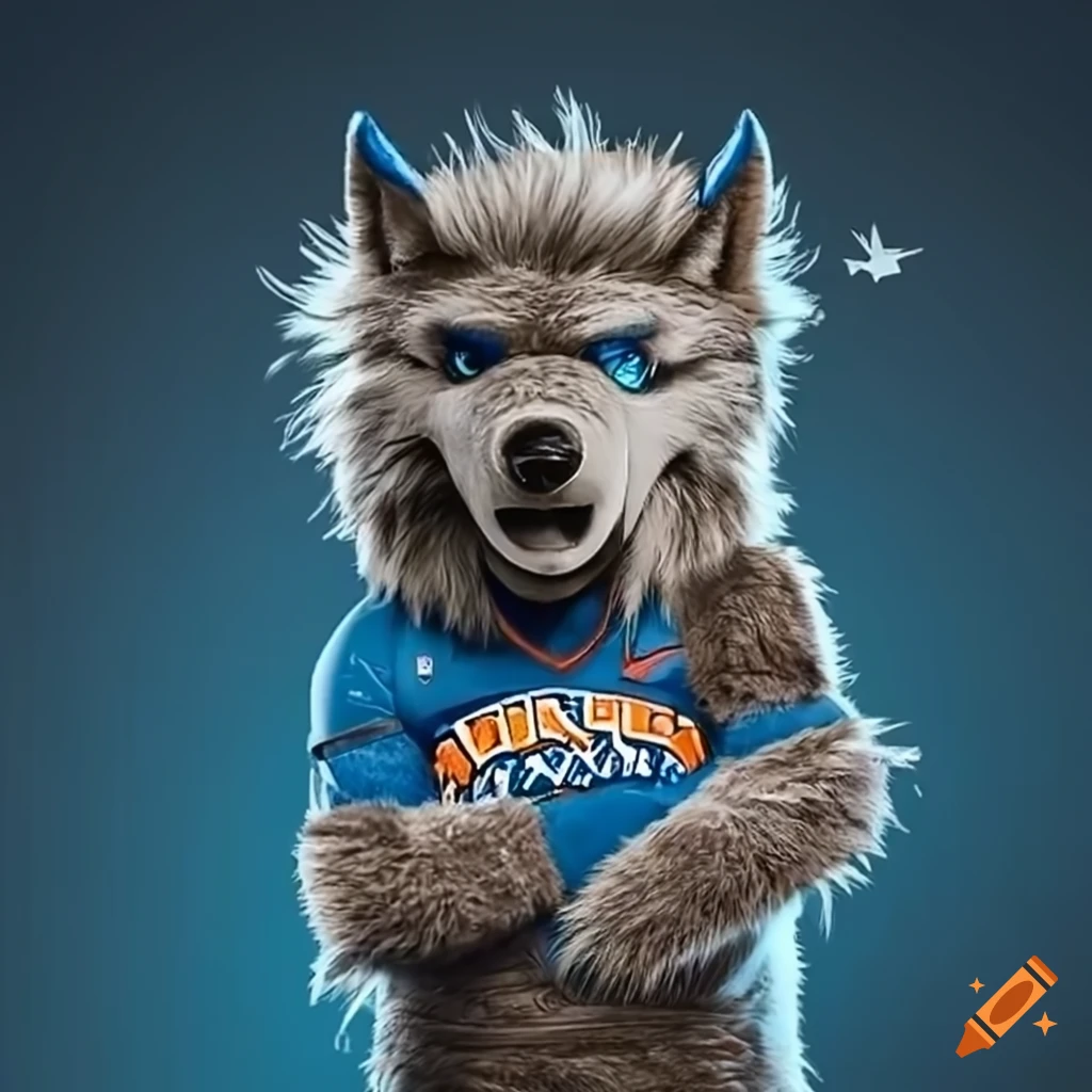 Friendly and spirited wolf mascot for the Boise Timberwolves on Craiyon