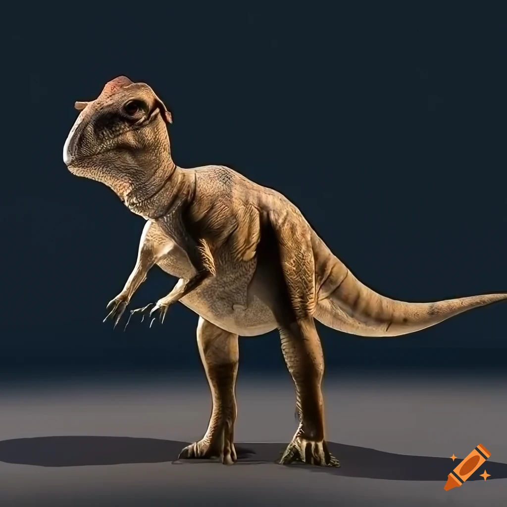 Full body view of a pachycephalosaurus dinosaur with a monitor lizard ...