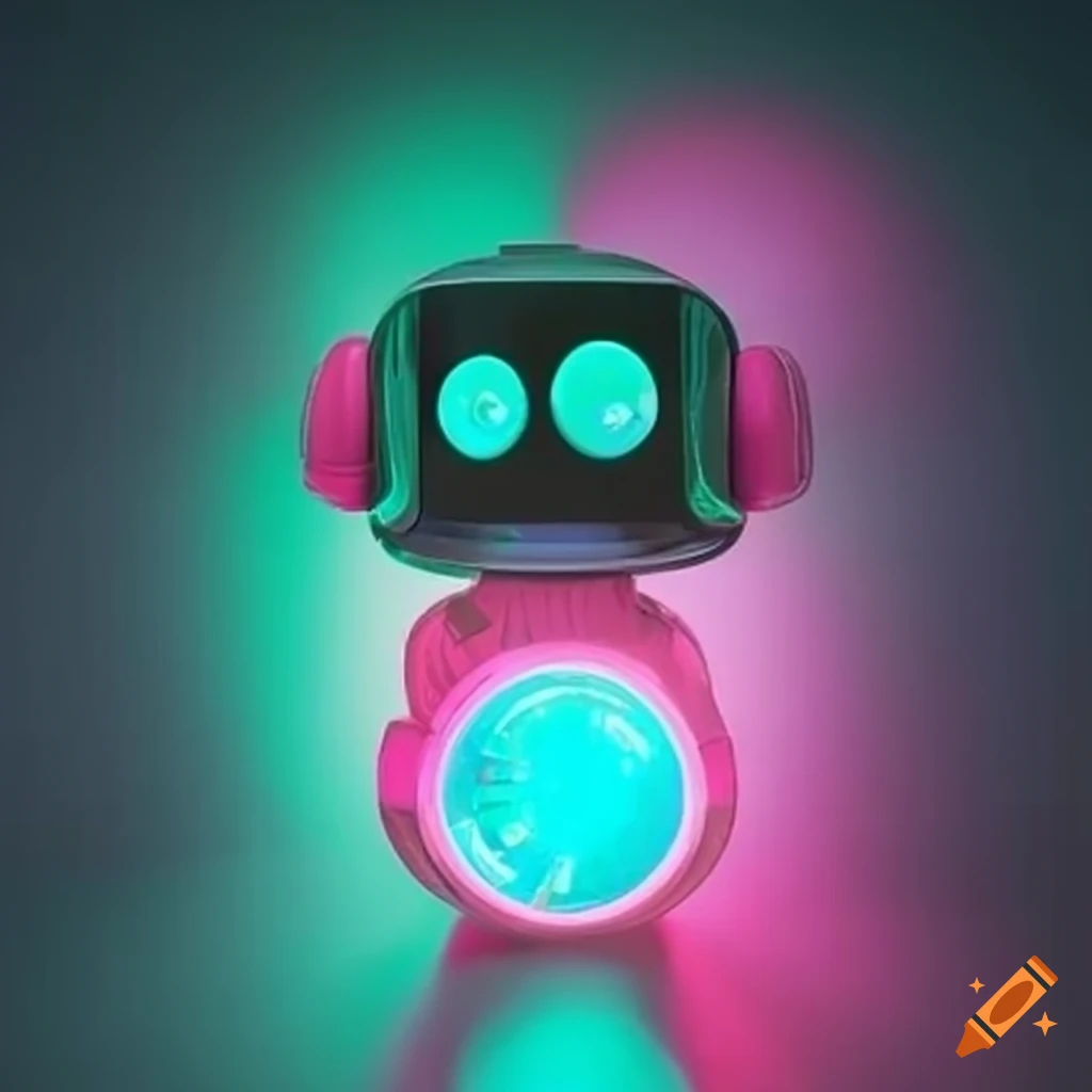 Storytelling robot projector in pink, grey, and green colors on Craiyon