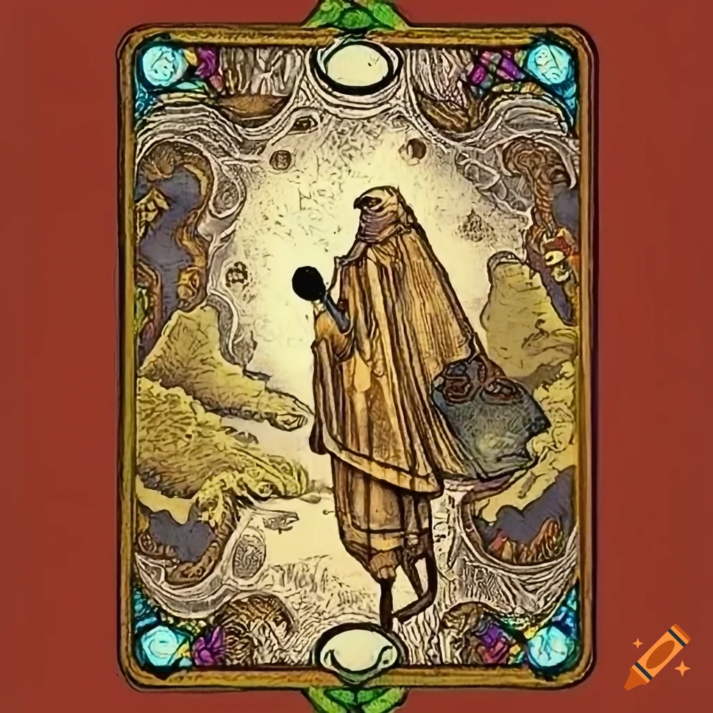 Intricate drawing of the fool card from a tarot deck on Craiyon