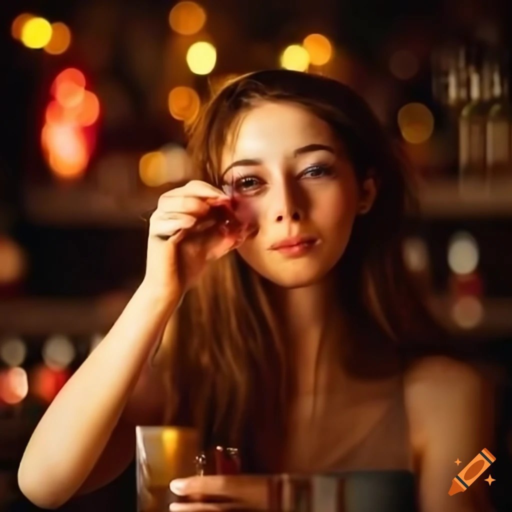 Woman Enjoying A Drink At A Bar On Craiyon