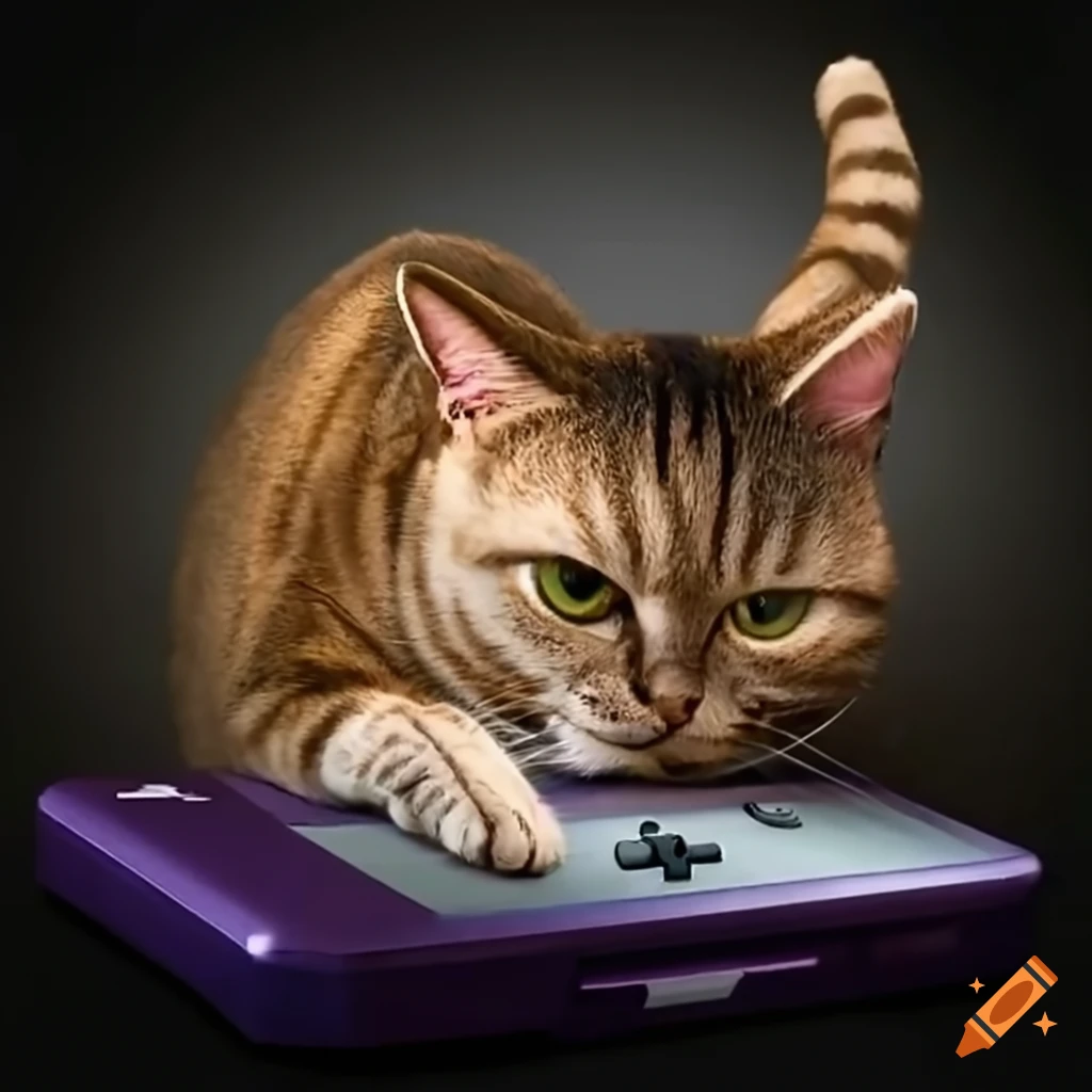 Cat playing with a nintendo ds on Craiyon