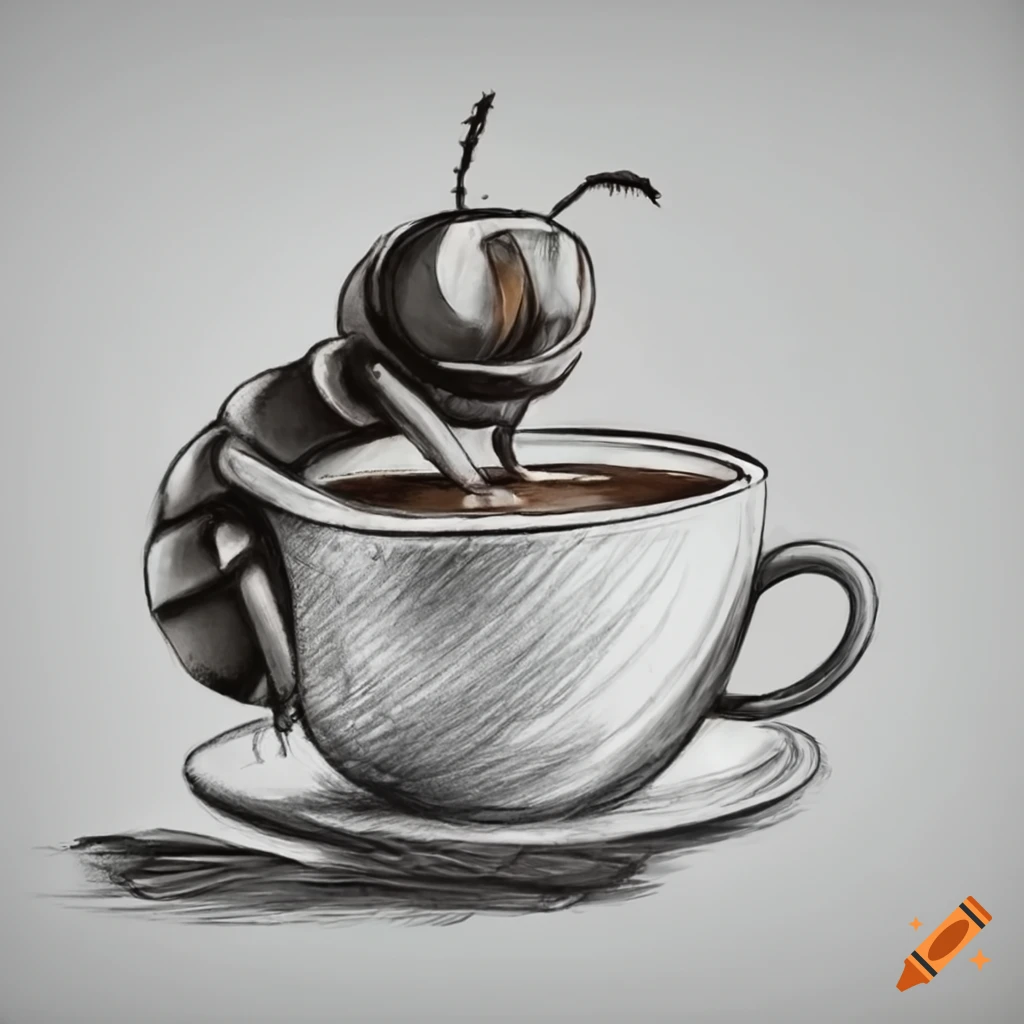 Bee enjoying a cup of coffee on Craiyon