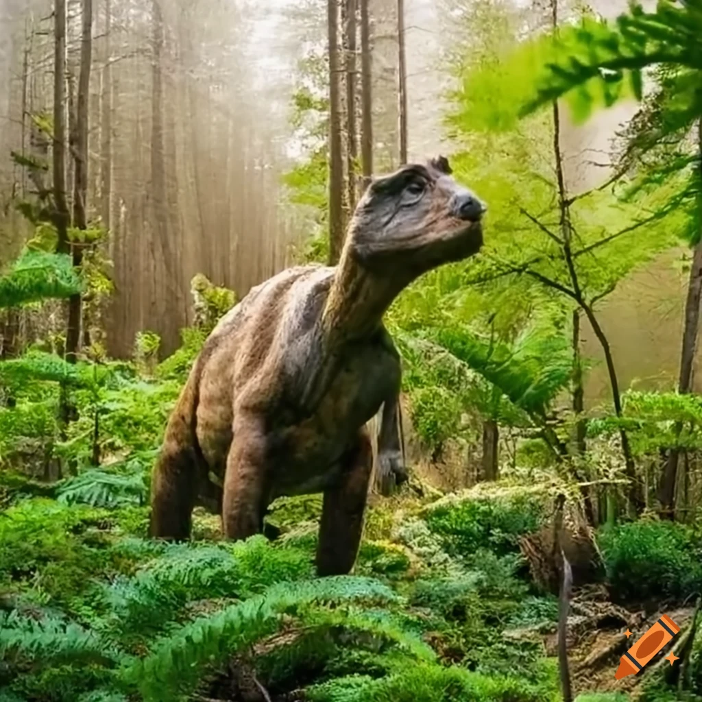 Three intricate striped Hadrosaurs in a British Columbia forest ...
