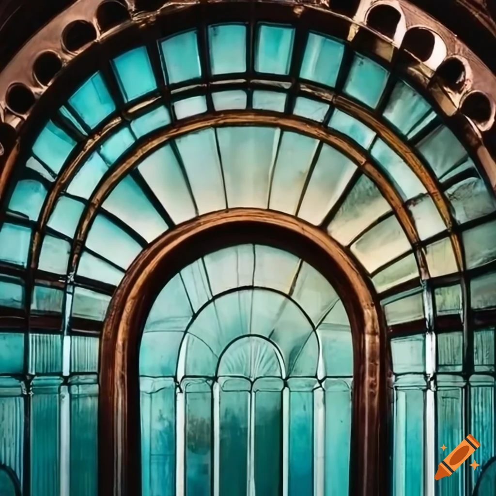 Art deco semicircle window with warped glass panes on Craiyon