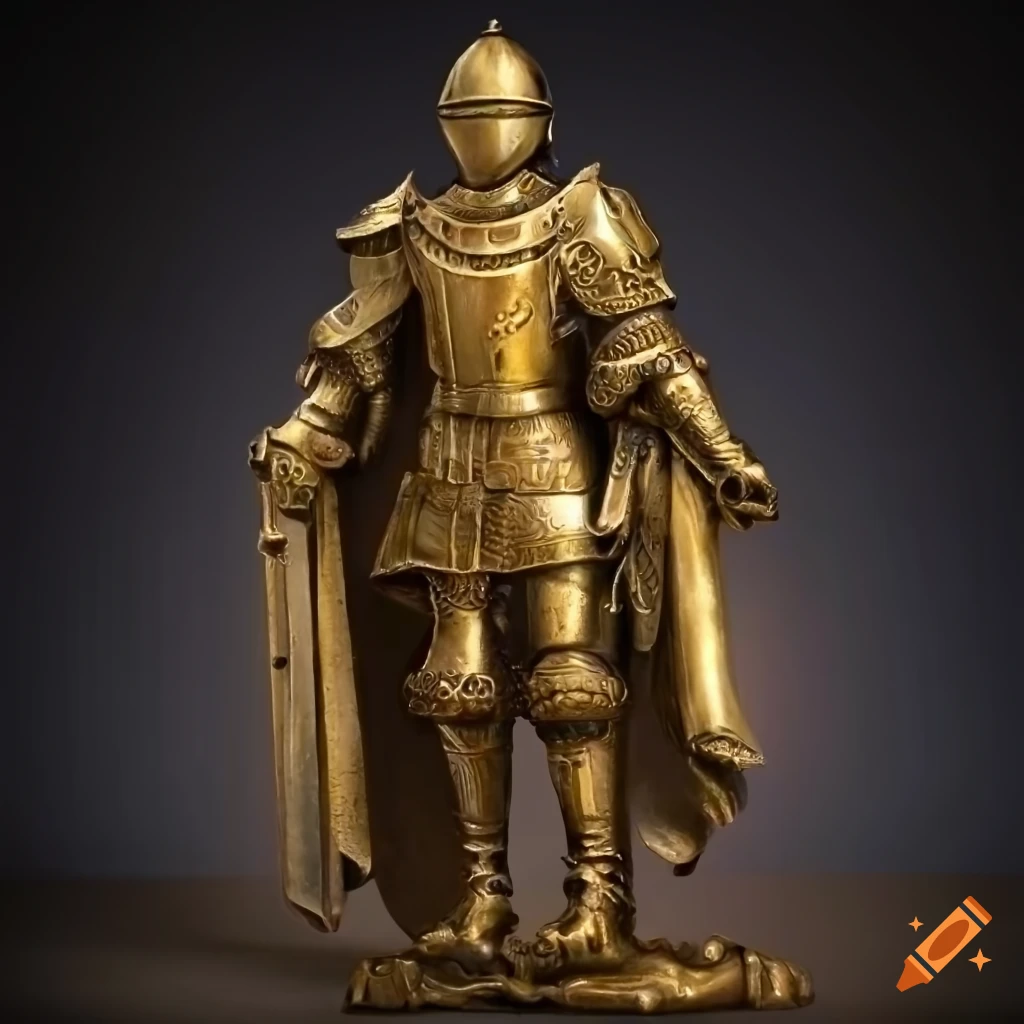 Carved brass statue of a knight in an alcove on Craiyon