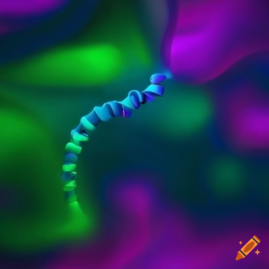 Abstract image of proteins in purple, blue and green solution on Craiyon