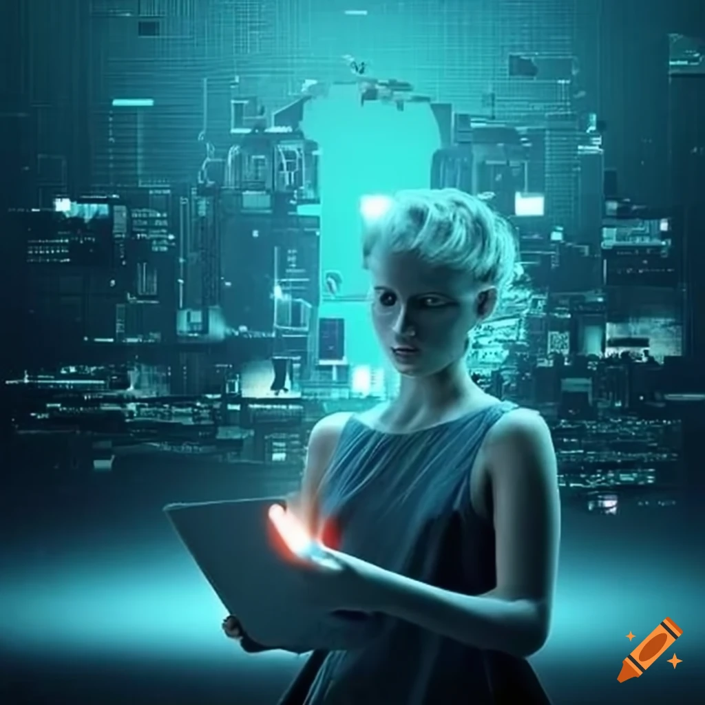 People in a utopian futuristic society with advanced technology on Craiyon