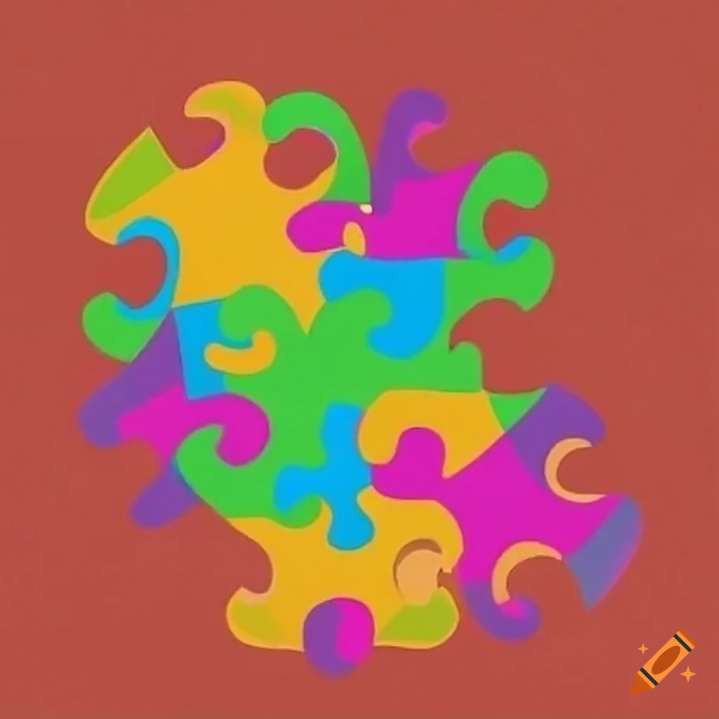 One large jigsaw piece with smaller connecting pieces on Craiyon