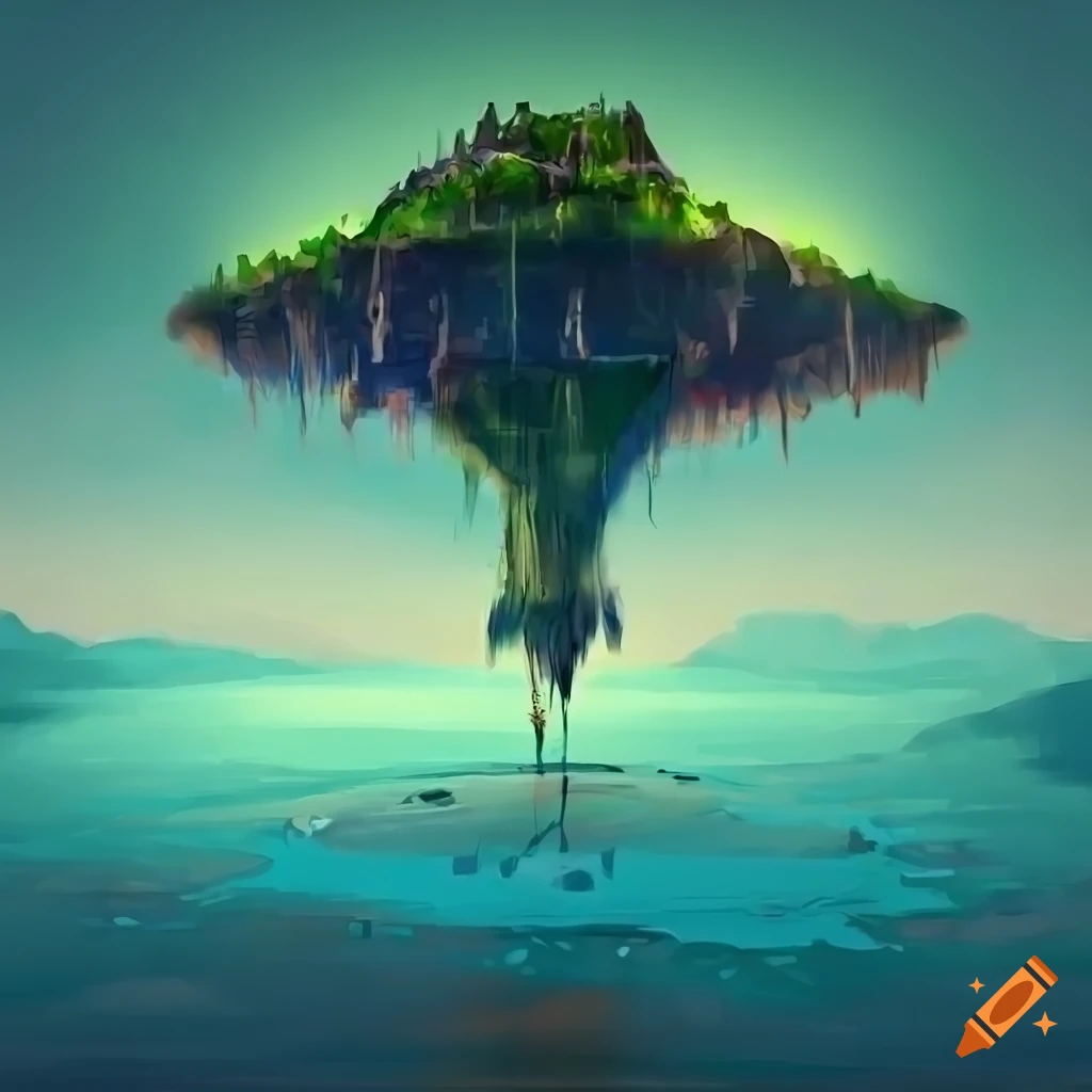 Colorful 4k fantasy scifi MMO concept art of a floating island ...
