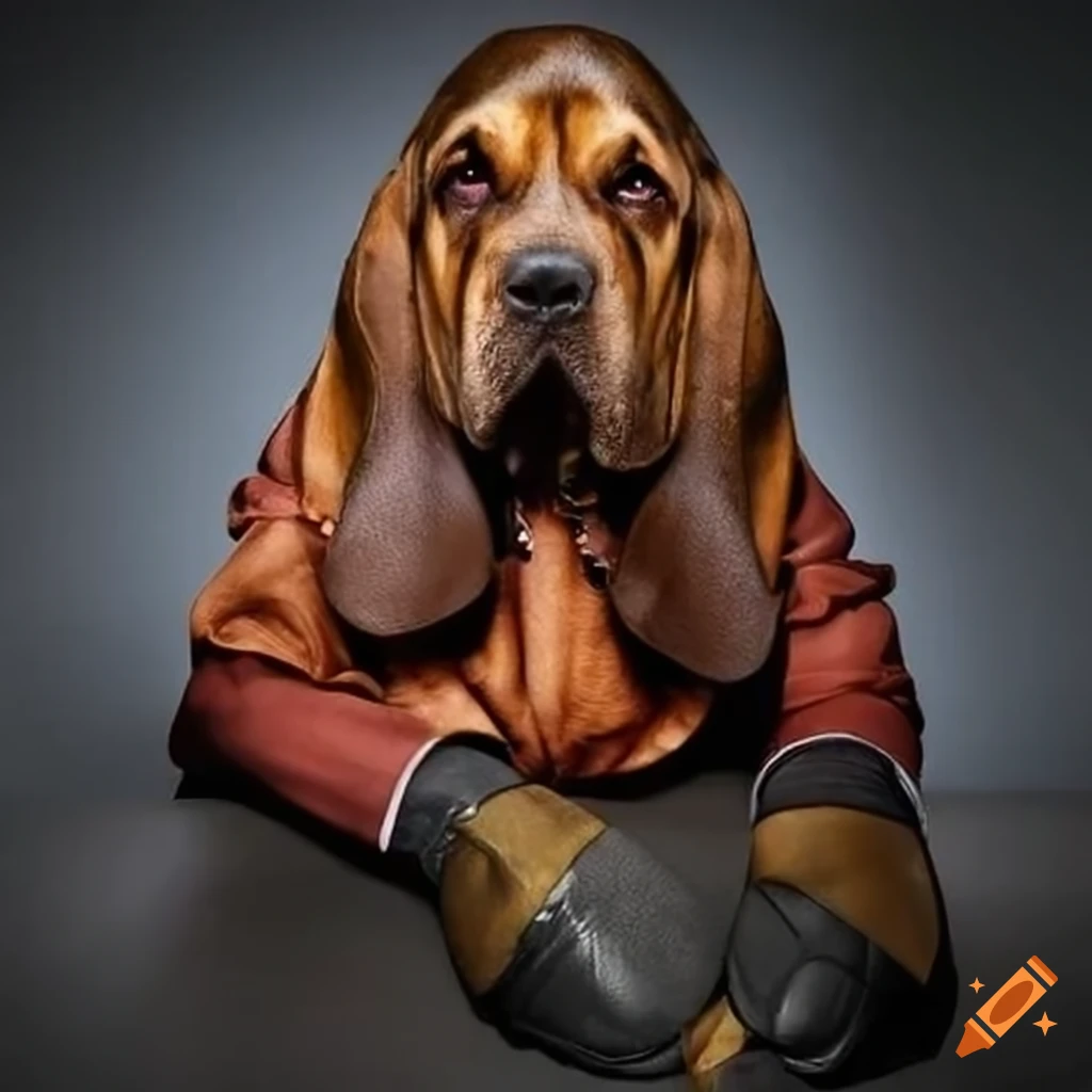 Bloodhound wearing boxing gloves on Craiyon