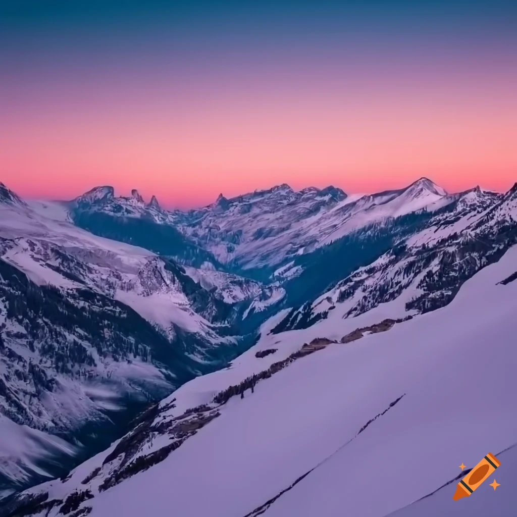 4k panoramic view of a green valley and snowy alpine mountains under a ...