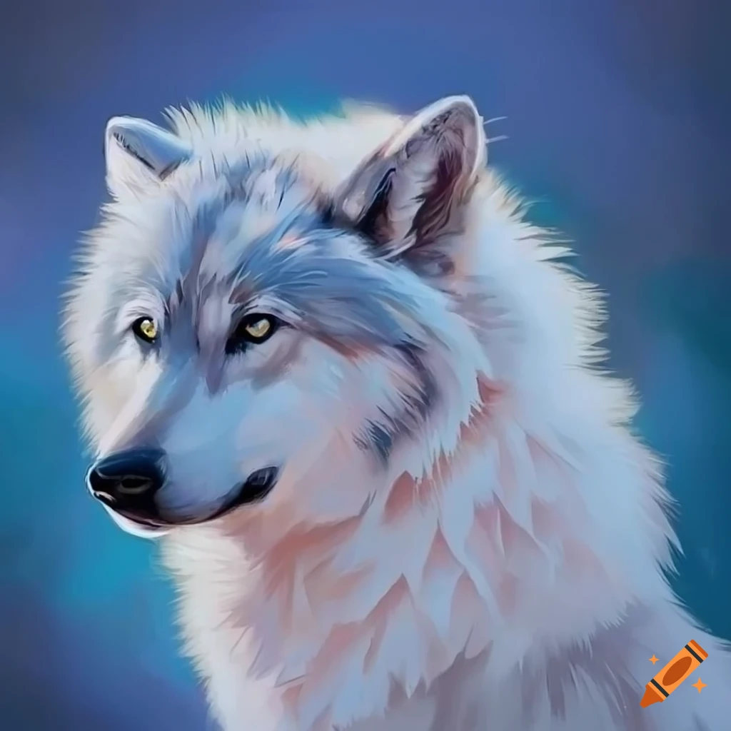 Detailed painting of a noble wolf profile with peonies in the ...