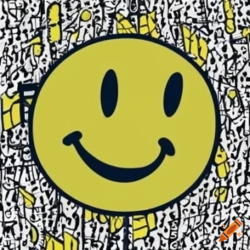 Classic yellow smiley ideogram for rave music on Craiyon