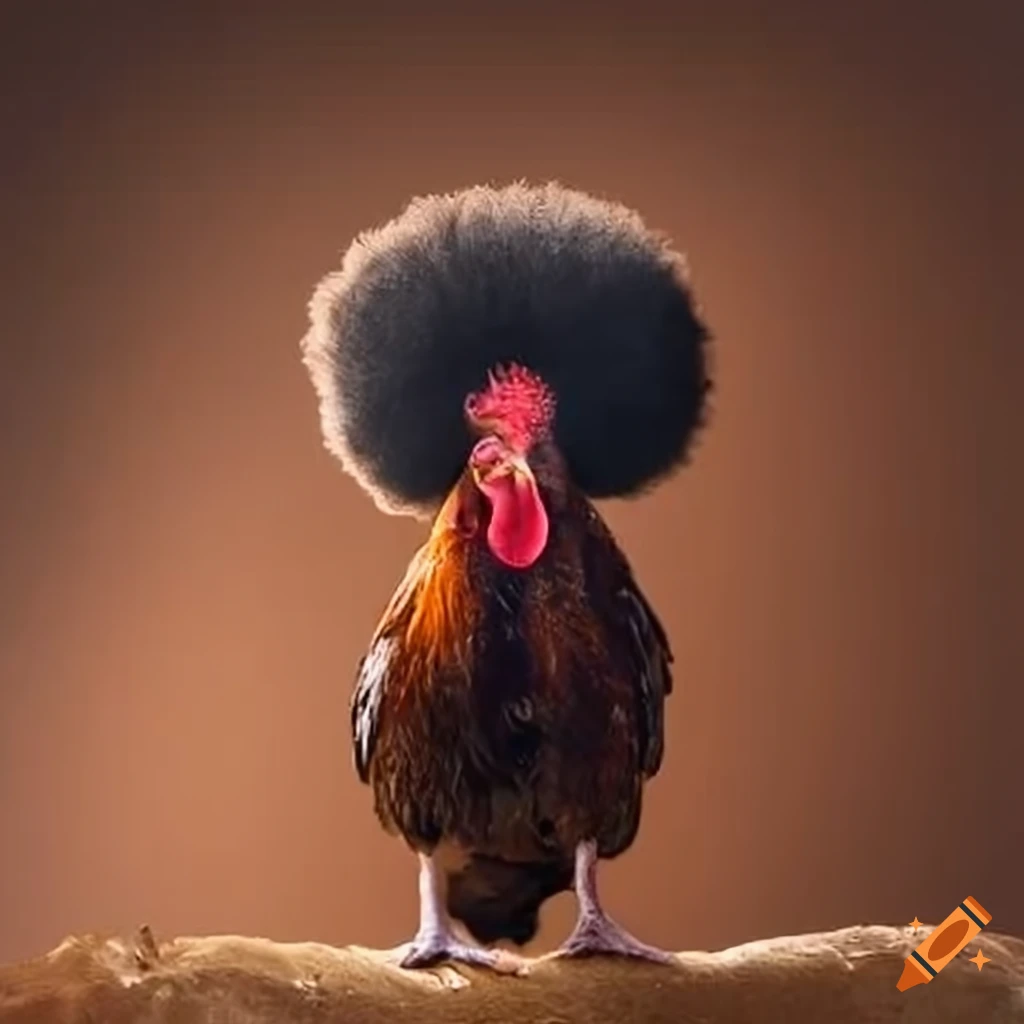Man with chicken features and afro hairstyle on Craiyon