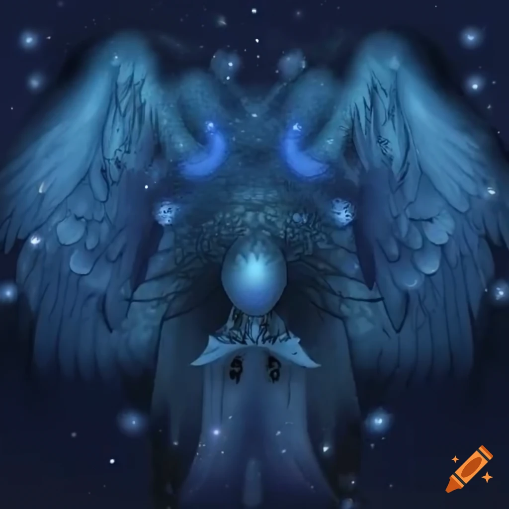 Biblically accurate angel with snow and calm expression in an ...