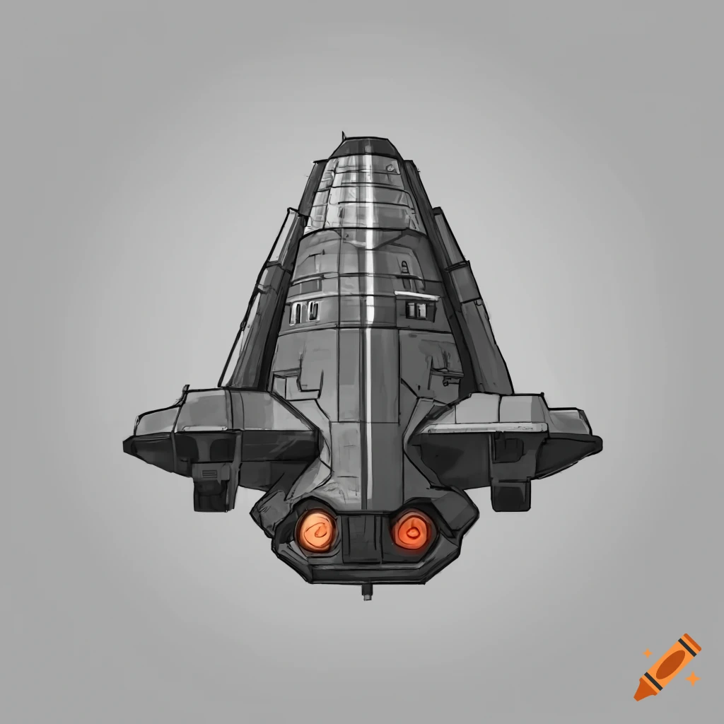 Detailed grey industrial spaceship in a top-down view on Craiyon