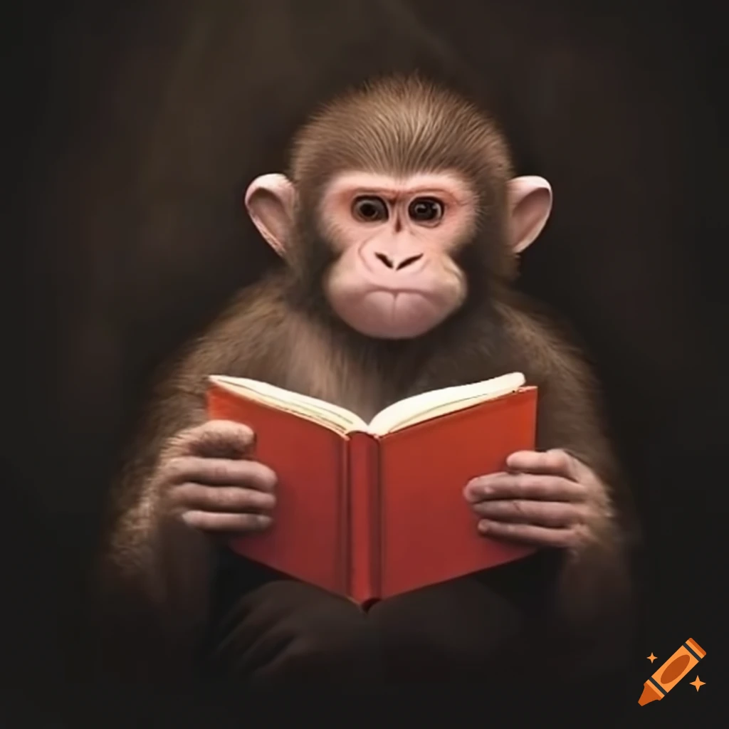 Monkey reading a book on Craiyon