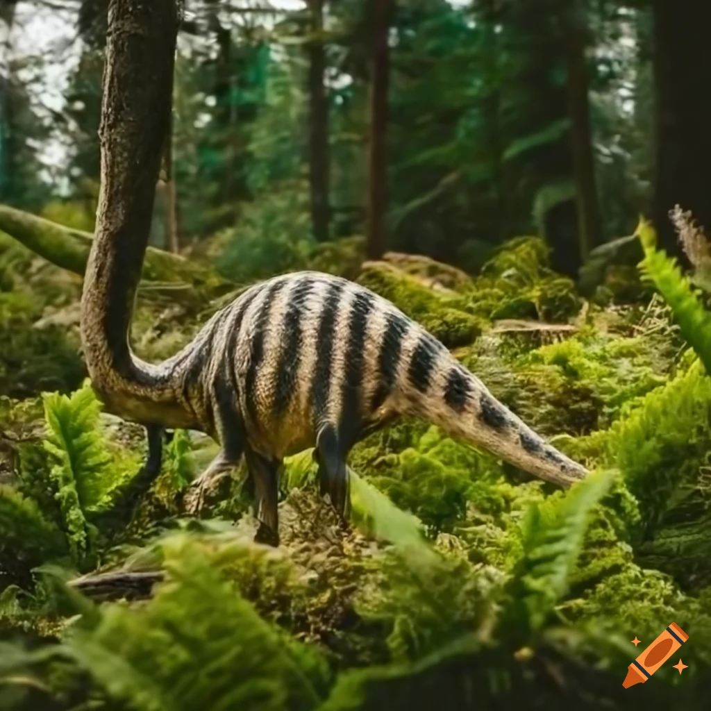 Three hadrosaurs with intricate olive and brown color pattern in a ...