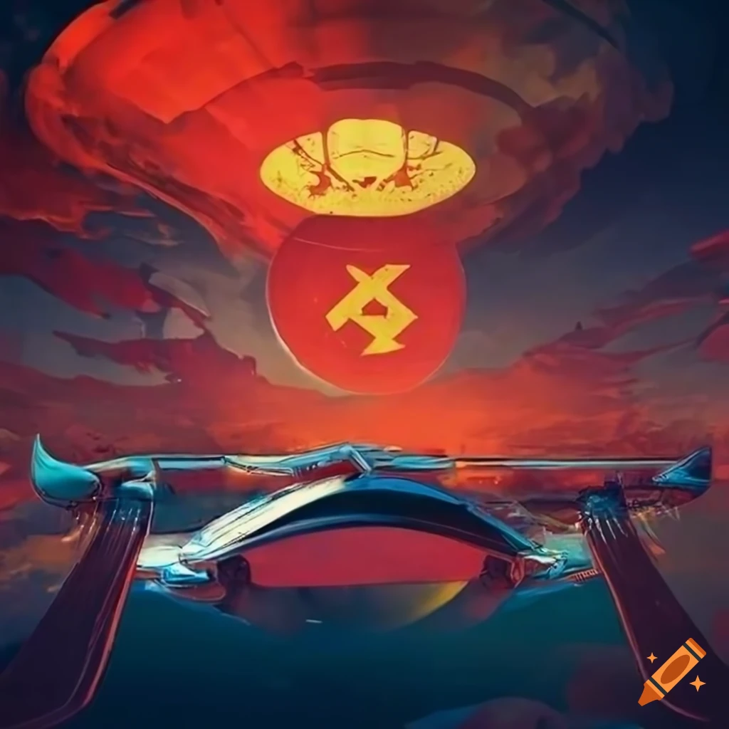 Propaganda-style artwork of flying cars and intergalactic communism on ...