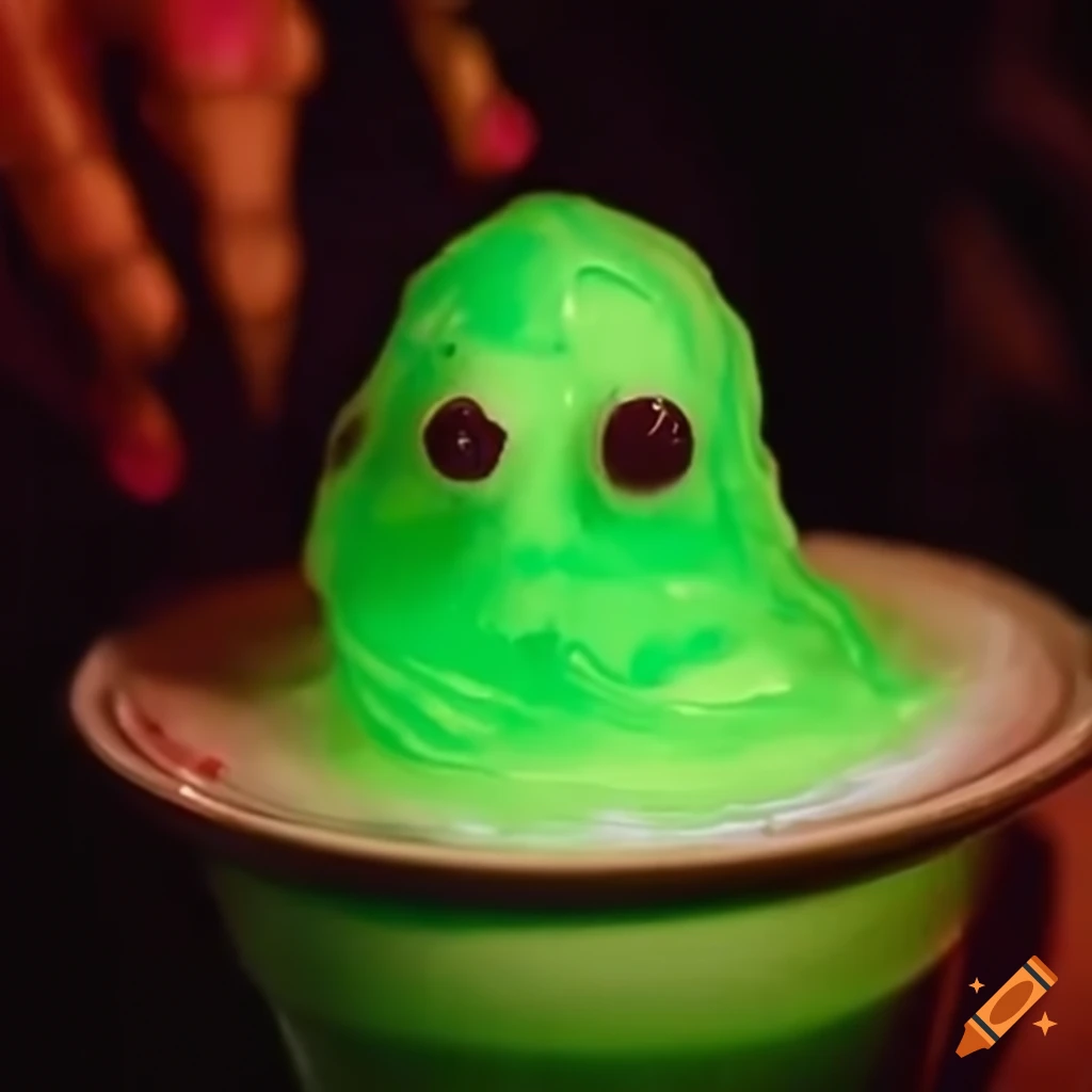 Slime creature enjoying a cocktail in a futuristic bar on Craiyon