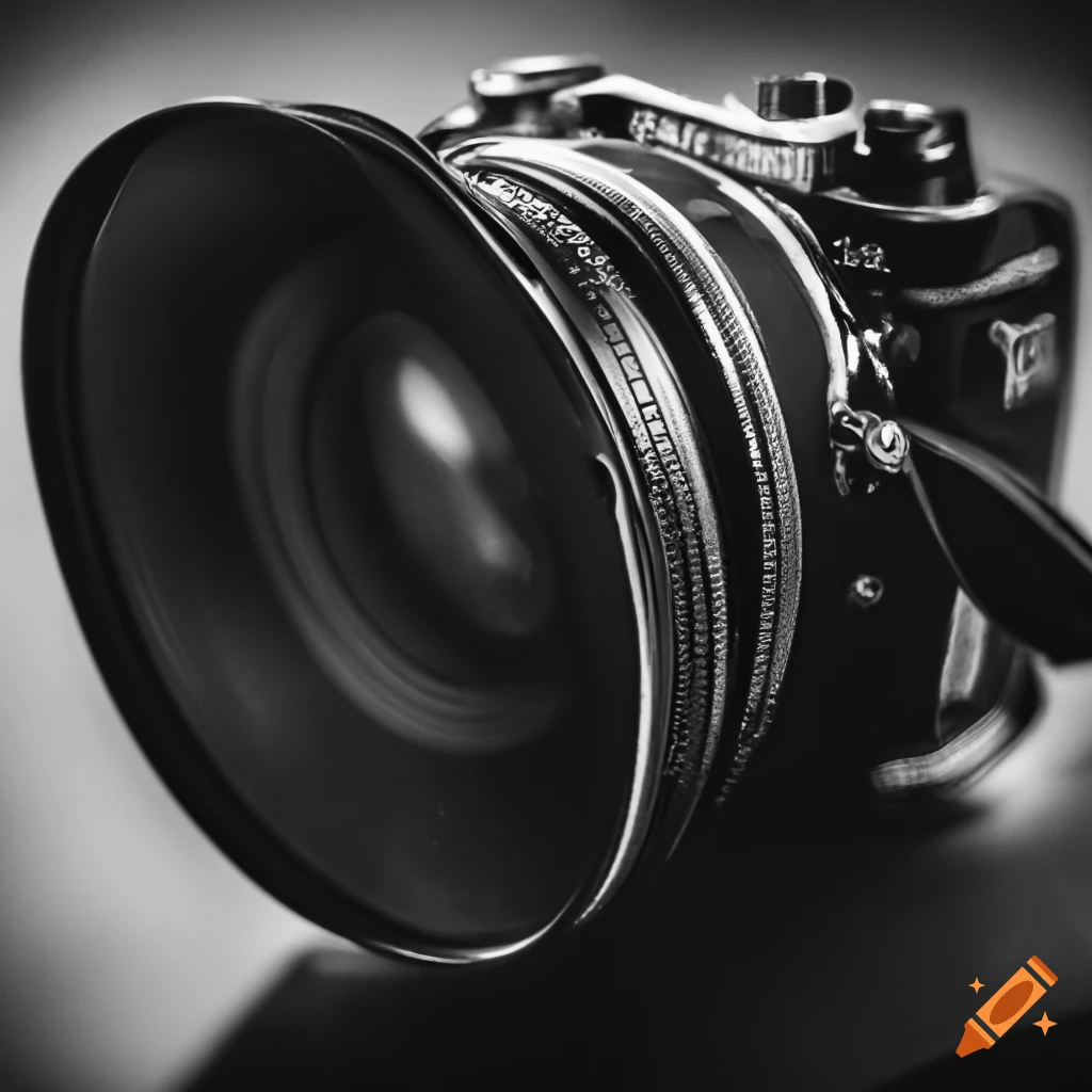 Monochrome front of a camera lens on Craiyon