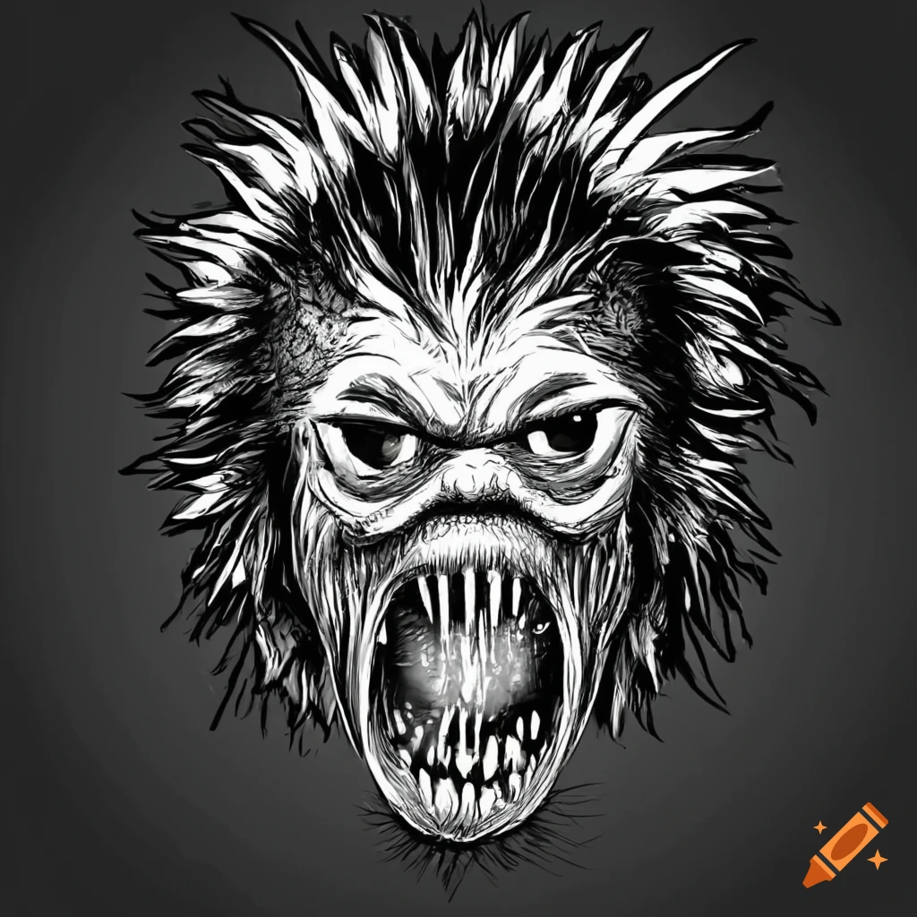 Black and white scary monster line template on Craiyon