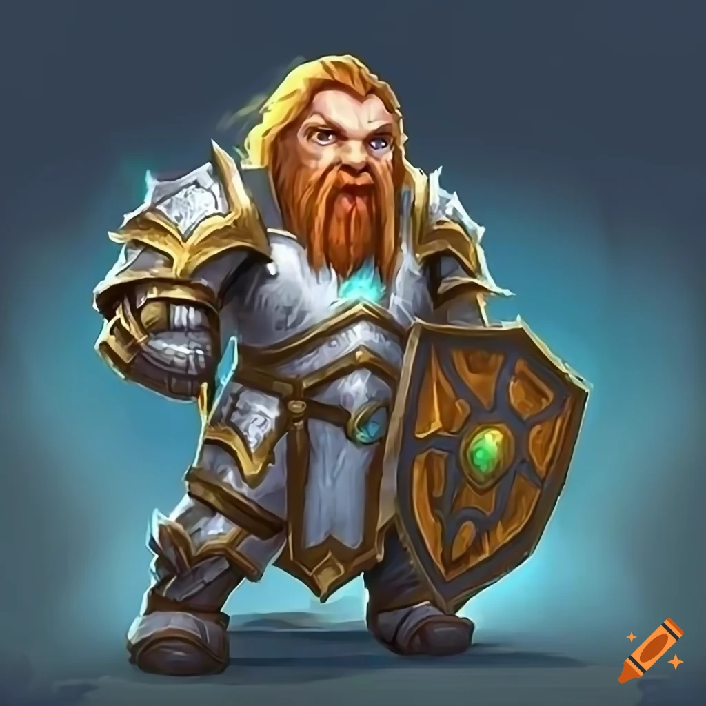 Holy paladin dwarf from world of warcraft holding a shield on Craiyon