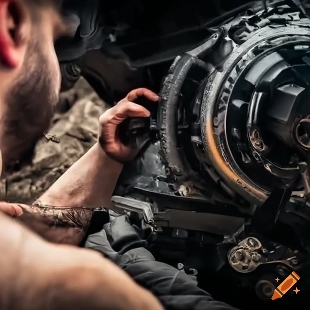 Skilled mechanic repairing an off-road vehicle on Craiyon