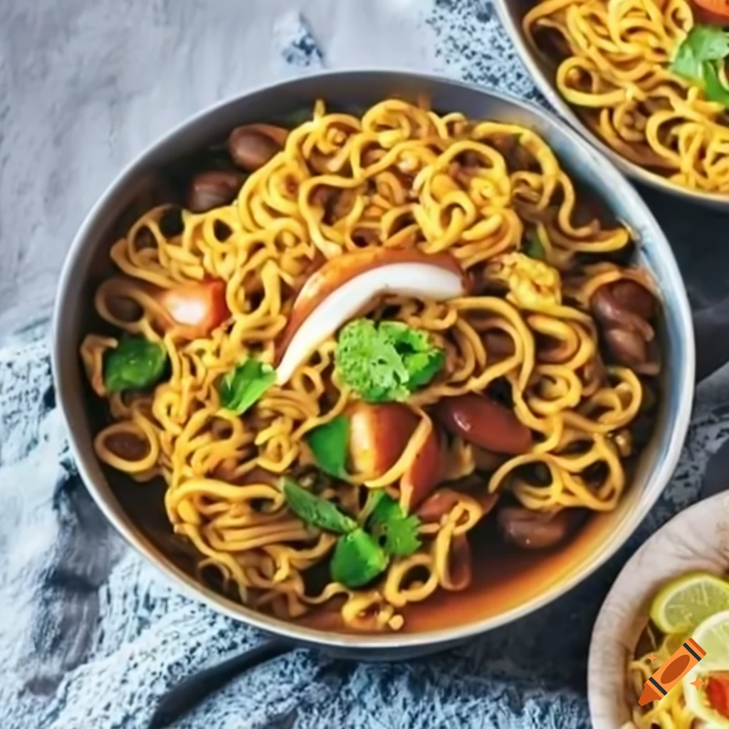 Indian maggi noodles with rajma beans and spices on Craiyon