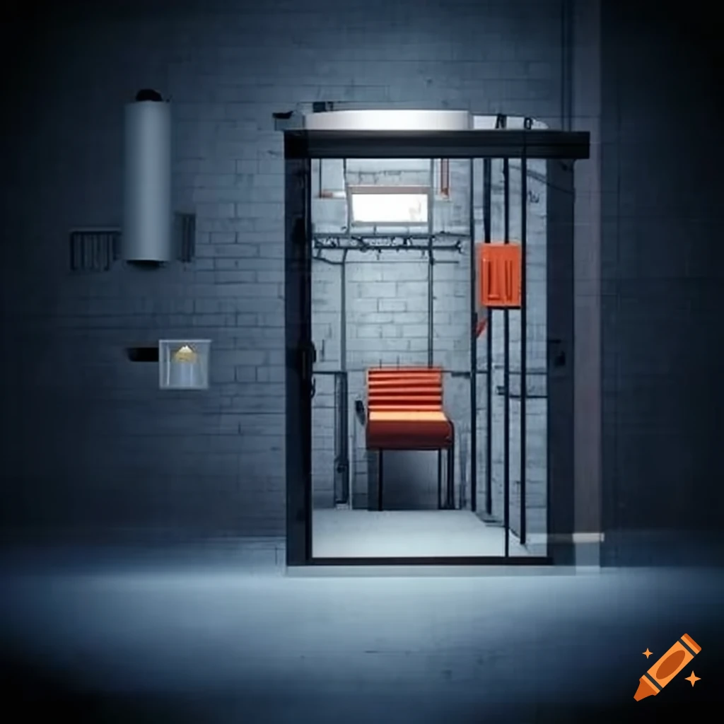 Diagram of an underground prison cell with lift access on Craiyon