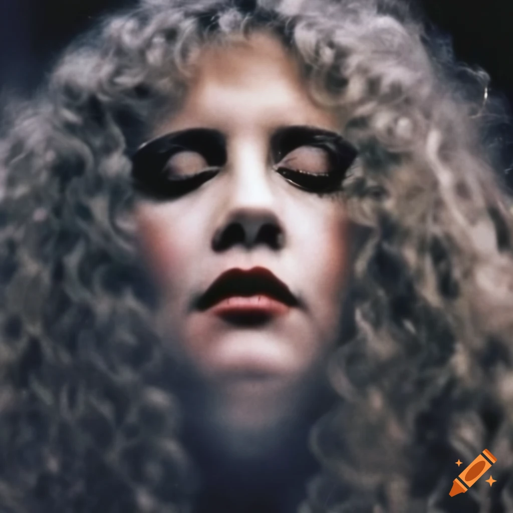 Close-up of stevie nicks, 1970s rock singer, with closed eyes on Craiyon