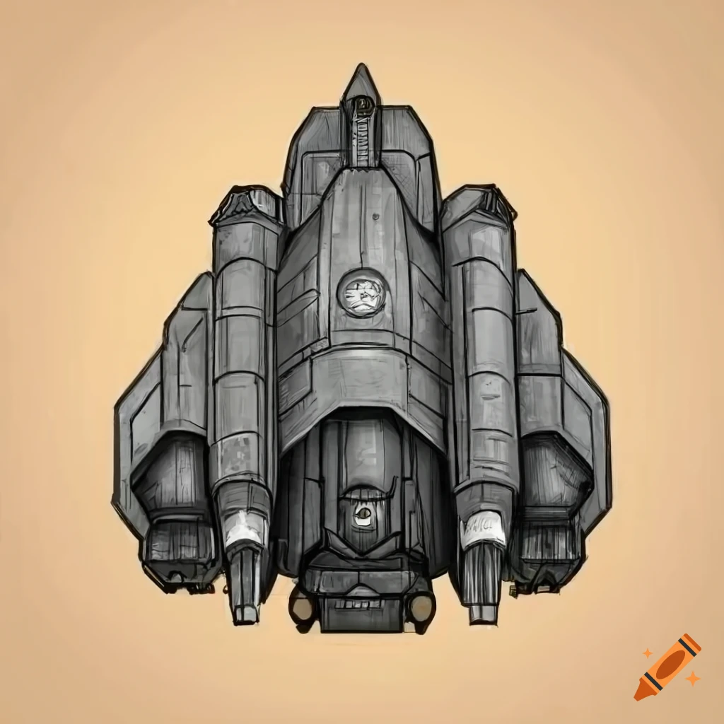 Detailed grey industrial spaceship from a top-down game on Craiyon
