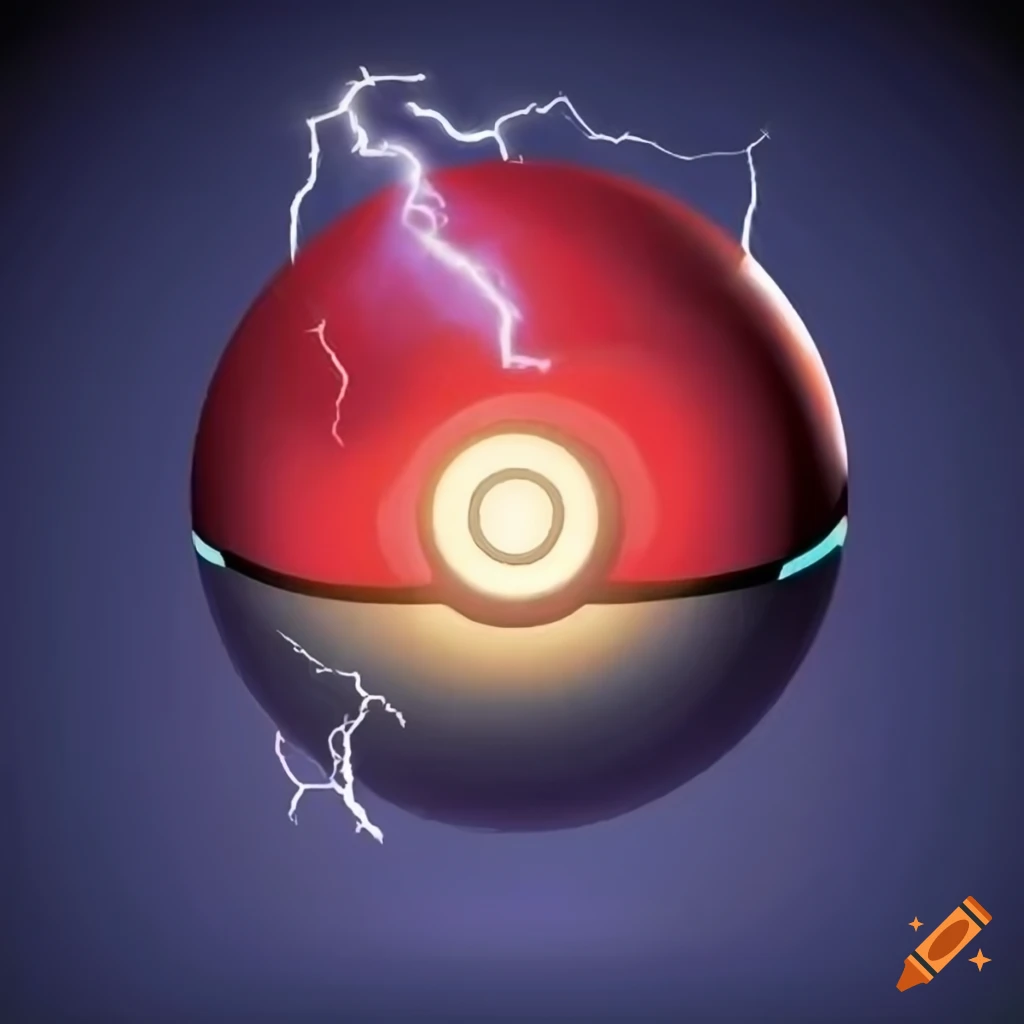 Illustration of a pokeball with lightning storm above on Craiyon