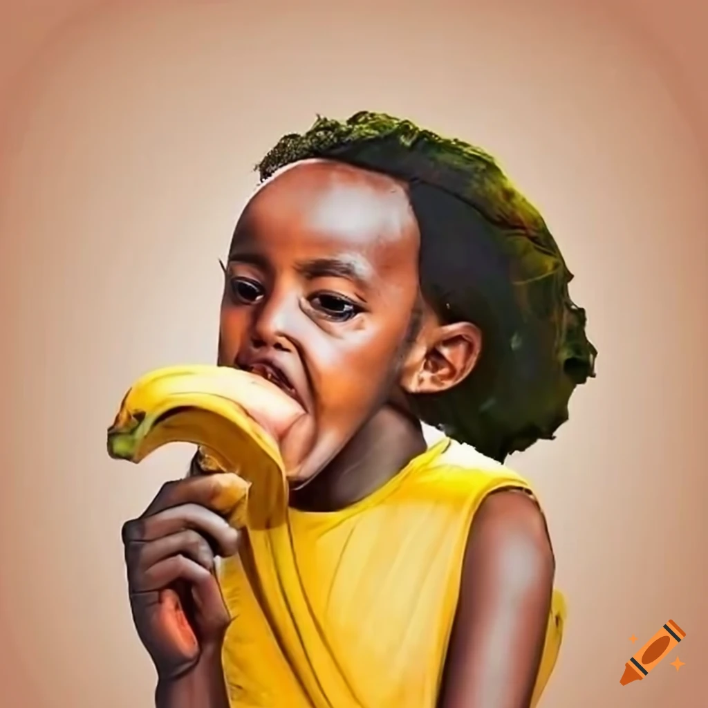 Somali person eating a banana on Craiyon