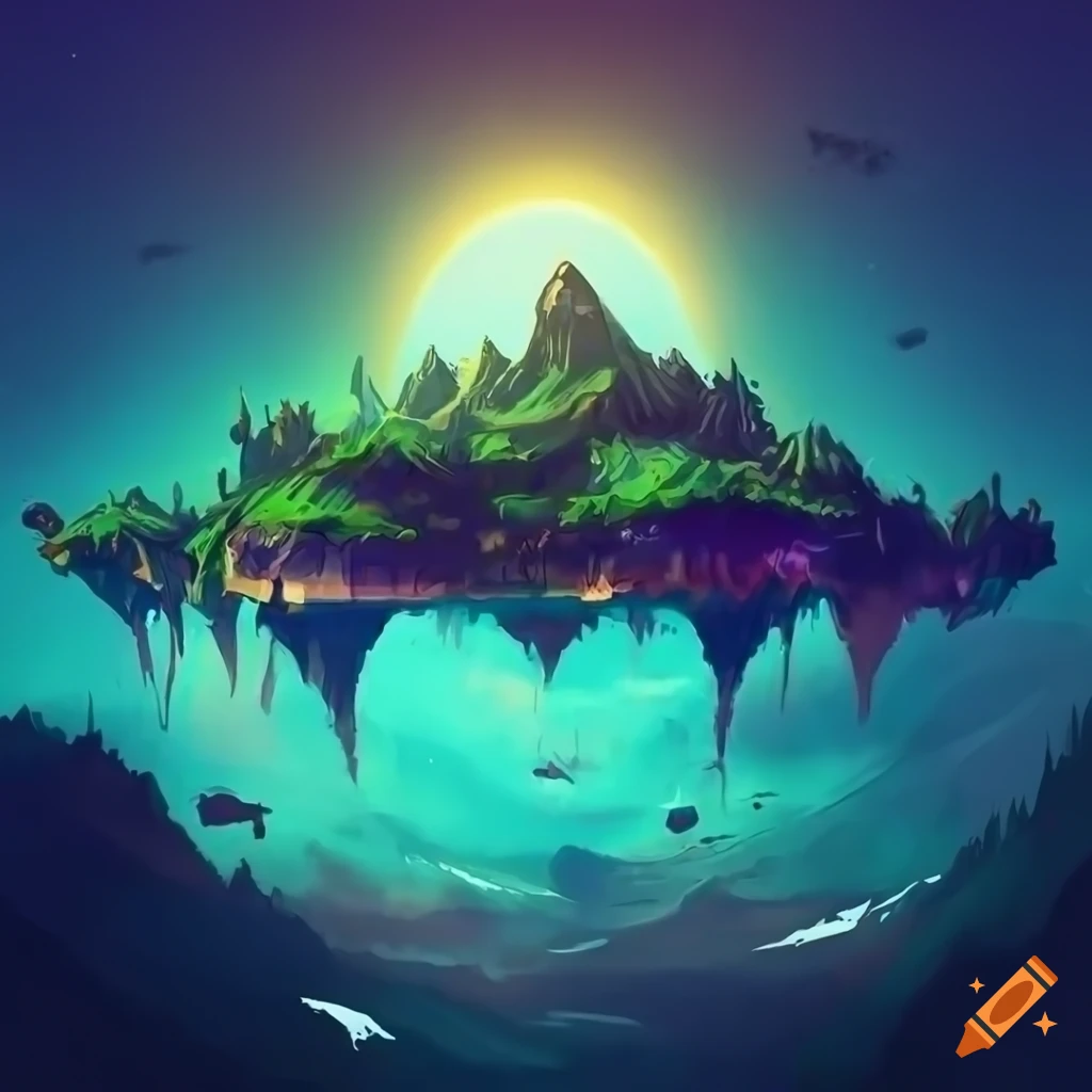 Colorful 4k fantasy scifi mmo concept art of a floating island ...